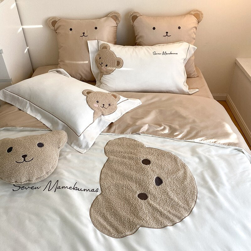 Yickyue Cute Cartoon Bear Applique Child Bedding Set 60S Egyptian ...