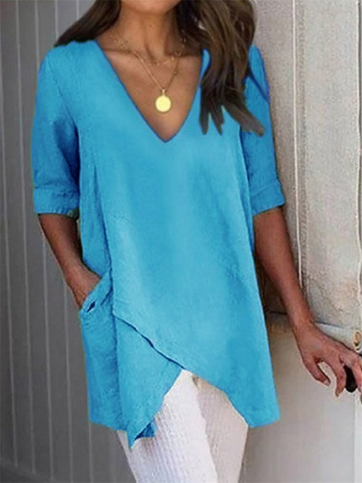 Summer Irregular Casual T-shirt New V-neck Half-sleeve Tops