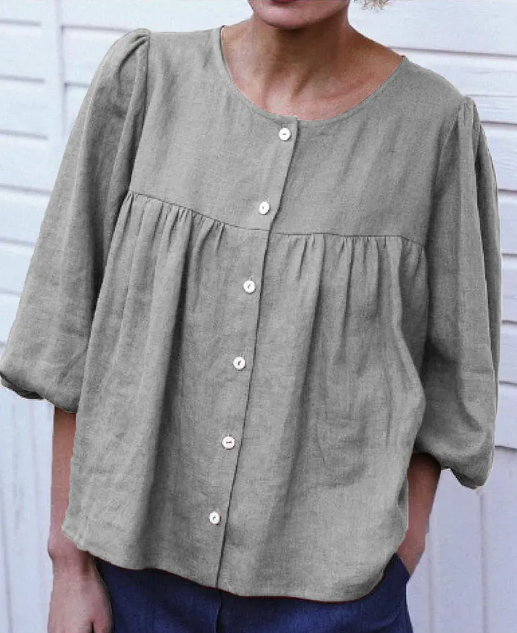 Solid Linen Button Tops
