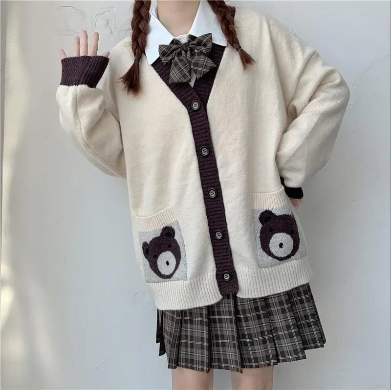 JAPANESE BEAR POCKET KNIT CARDIGAN