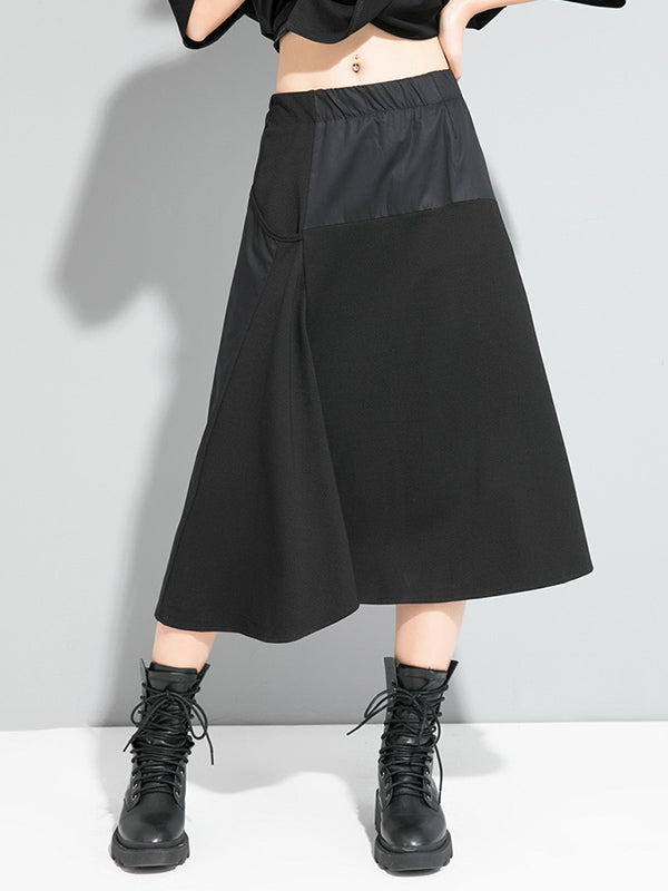 Original Black Irregularity Stitching Split-Joint Skirt