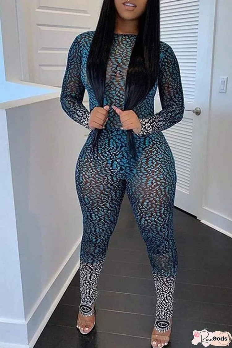 Sexy Mesh Print Jumpsuits