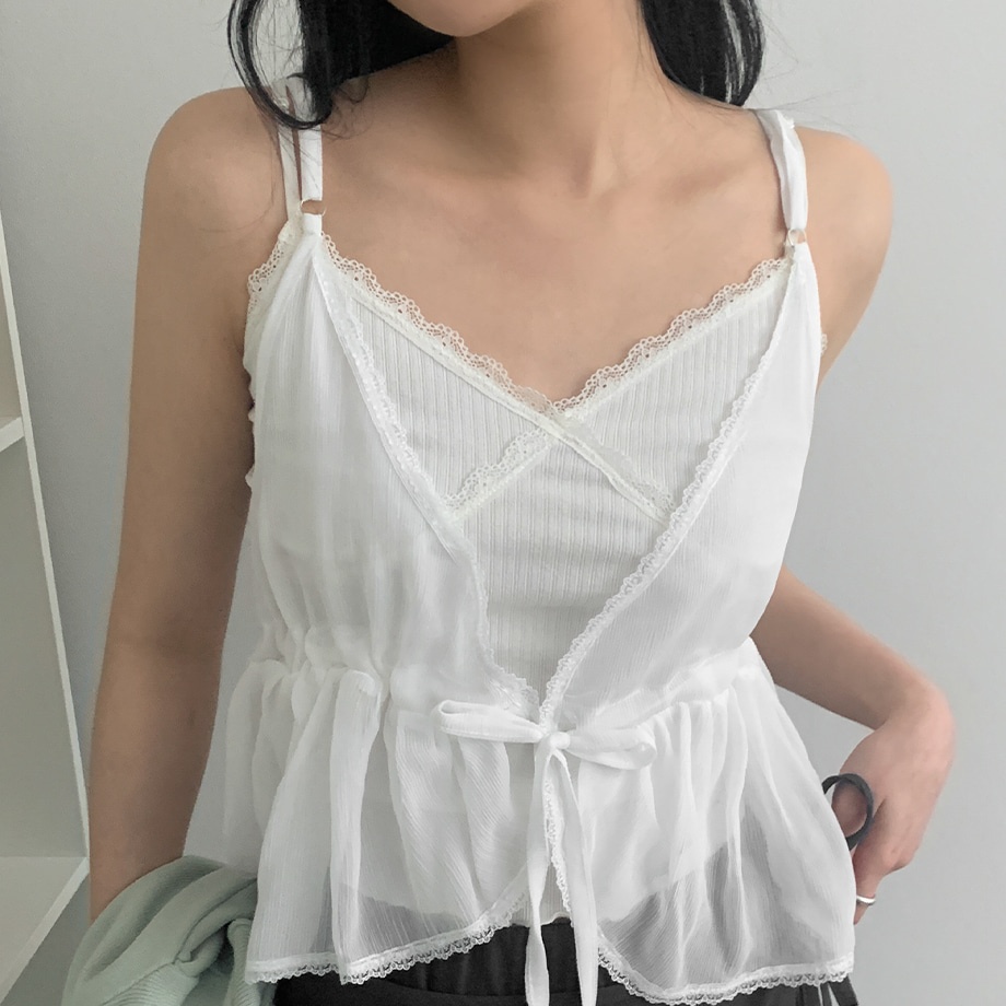 KOREAN LACE DRAWSTRING HALTER VEST SET