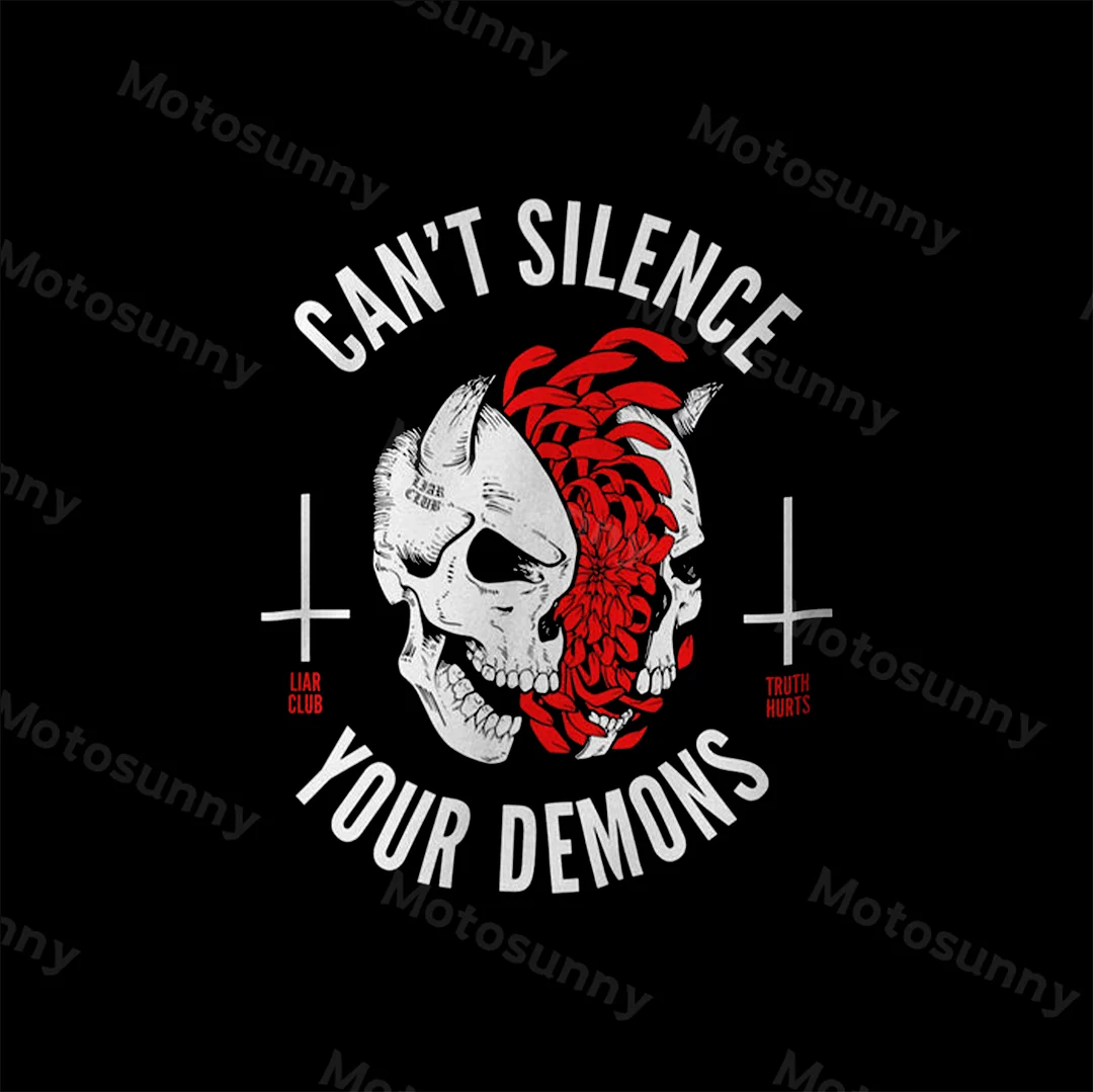 MOTOSUNNY CAN'T SILENCE YOUR DEMONS Skull Black Print T-shirt
