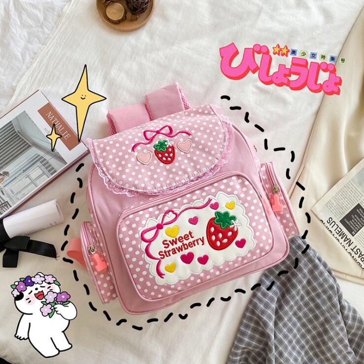 SWEET STRAWBERRY EMBROIDERED LACE BACKPACK