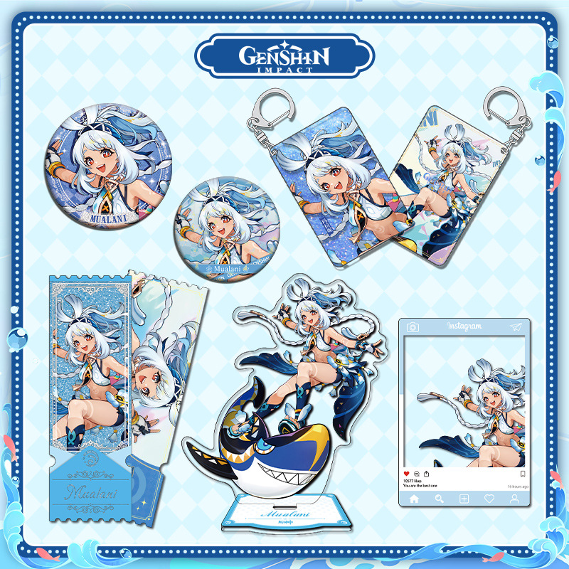 Genshin Impact Mualani Acrylic card Double Flash Badge Keychain