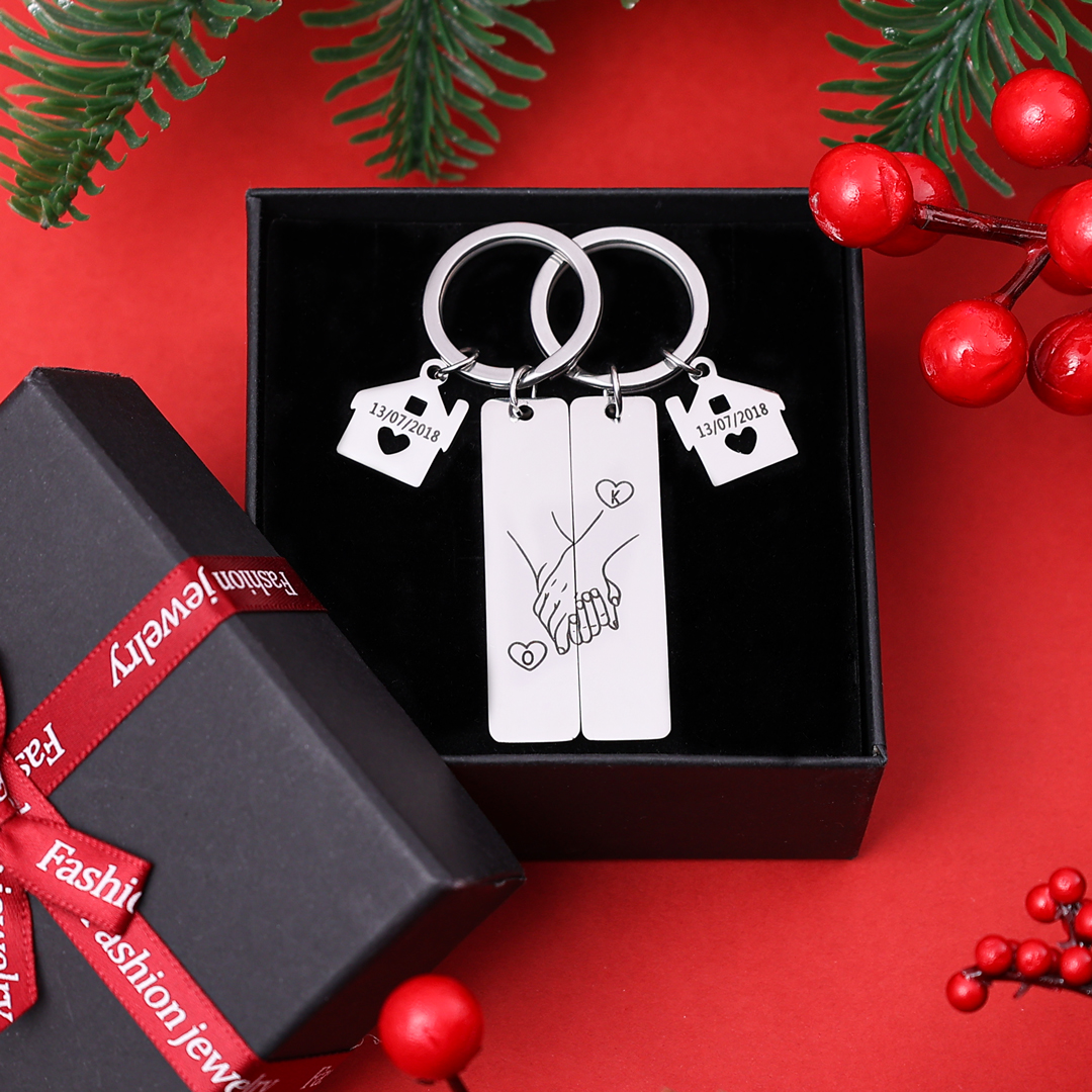 Custom Holding Hands Couple Keychain Set with Gift Box, Personalized ...
