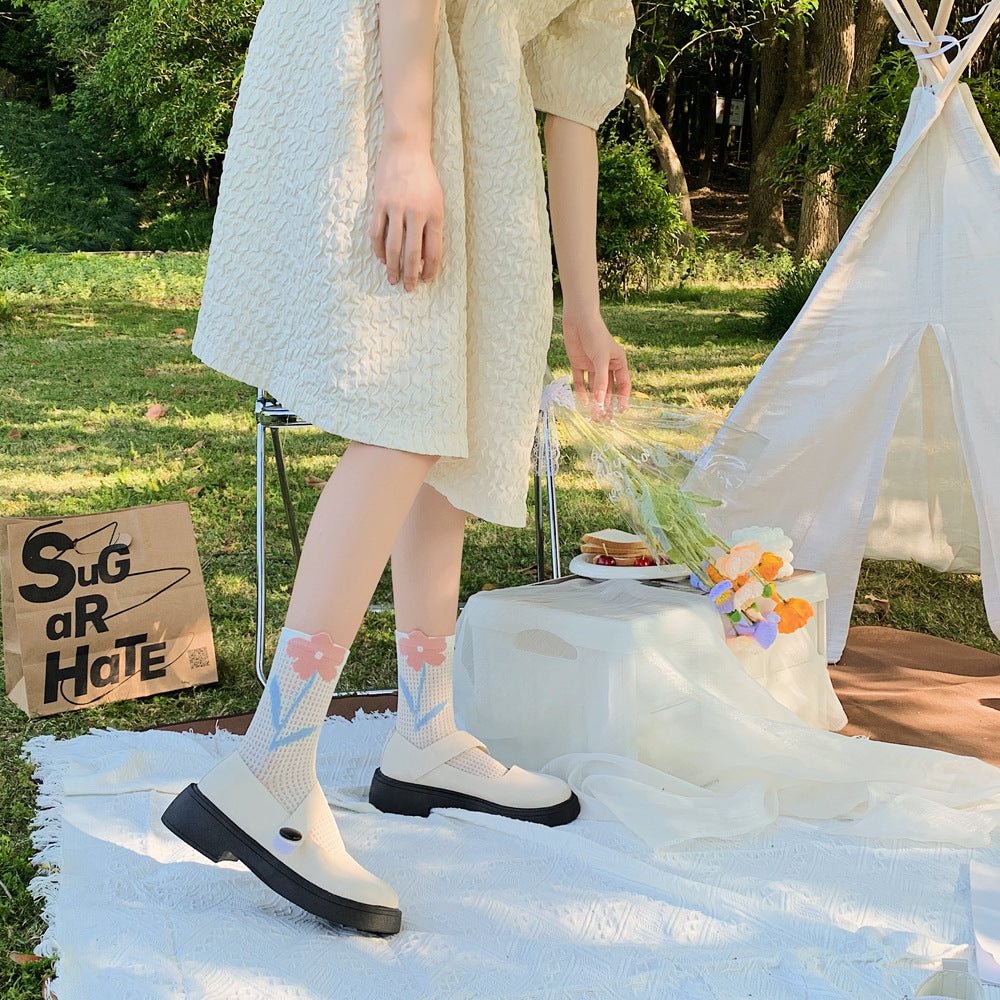 Floral Mesh Cutout Socks