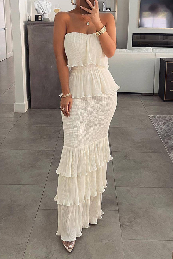 Tube Top Cover Hip Ruffle Maxi Dress