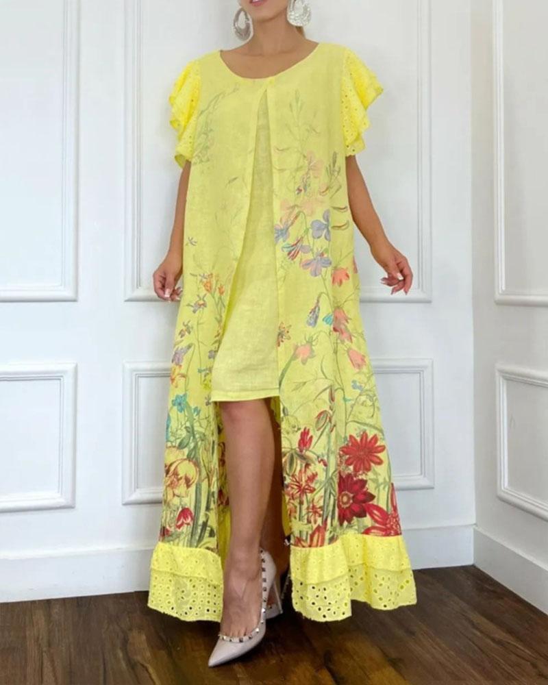 Lace Patchwork Print Fake Two Dresses