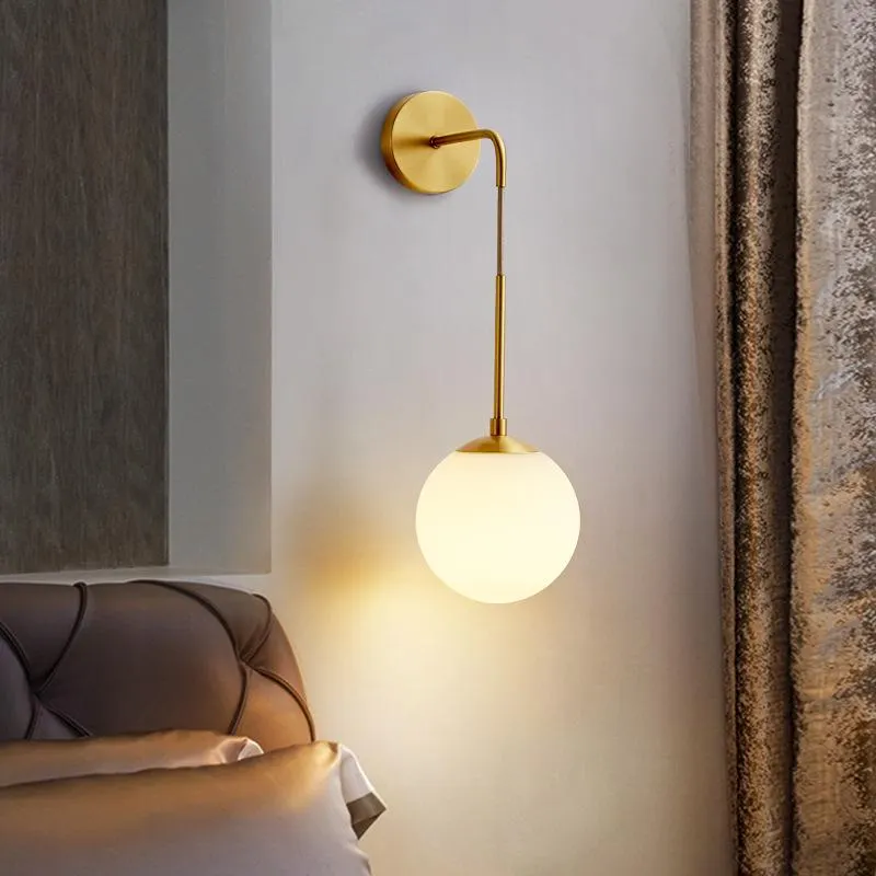 Nordic design led bedroom bedside brass wall lamp modern creative ...
