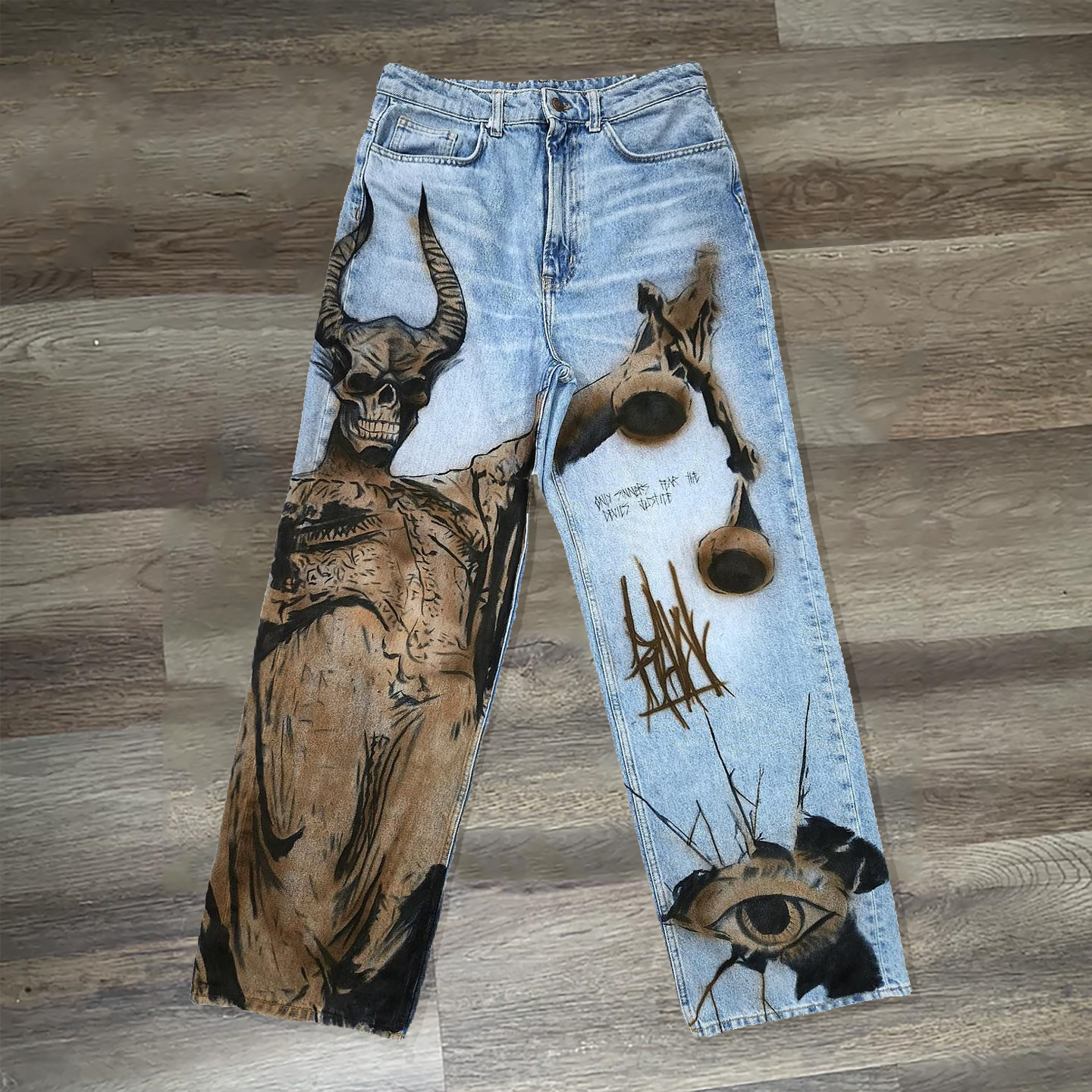 Skull & Eyes Mix Print Jeans