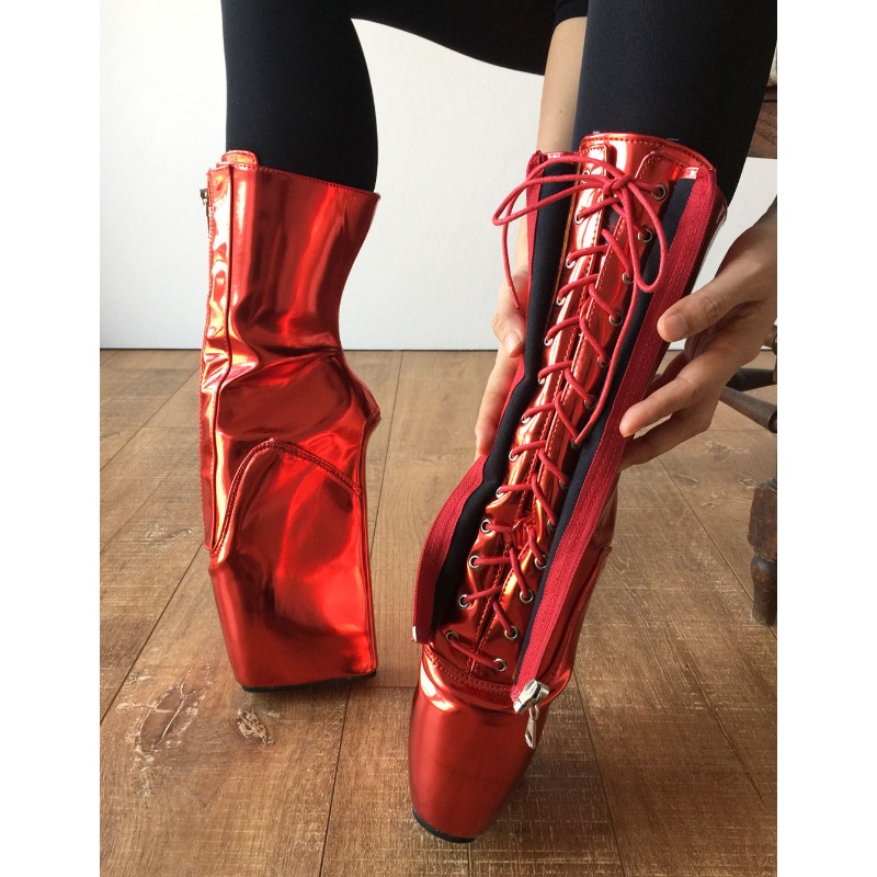 KeepLOCK Chained Fetters Lockable Zip Ballet Wedge Fetish Hoof Booties ...