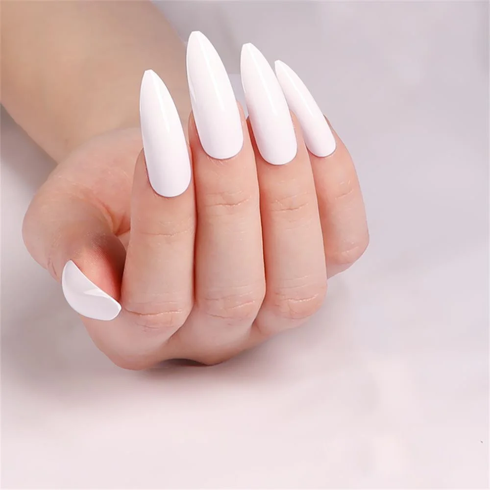 24pcs Professional Fake Nails Long Ballerina Half French Acrylic Nail ...