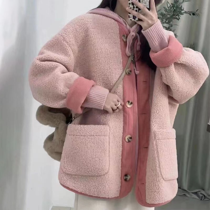 VINTAGE CONTRASTING LAMB WOOL JACKET