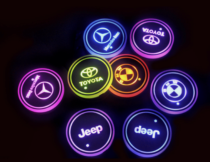 7 Colors Led Car Logo Cup Lights up Holder（1 pair）