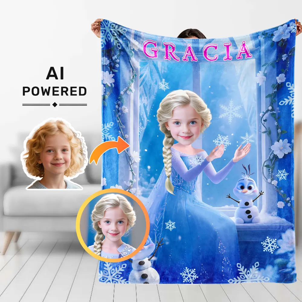 Custom Blanket Ai Powered Icy Ice Queen Magical Girl Blue Magic ...