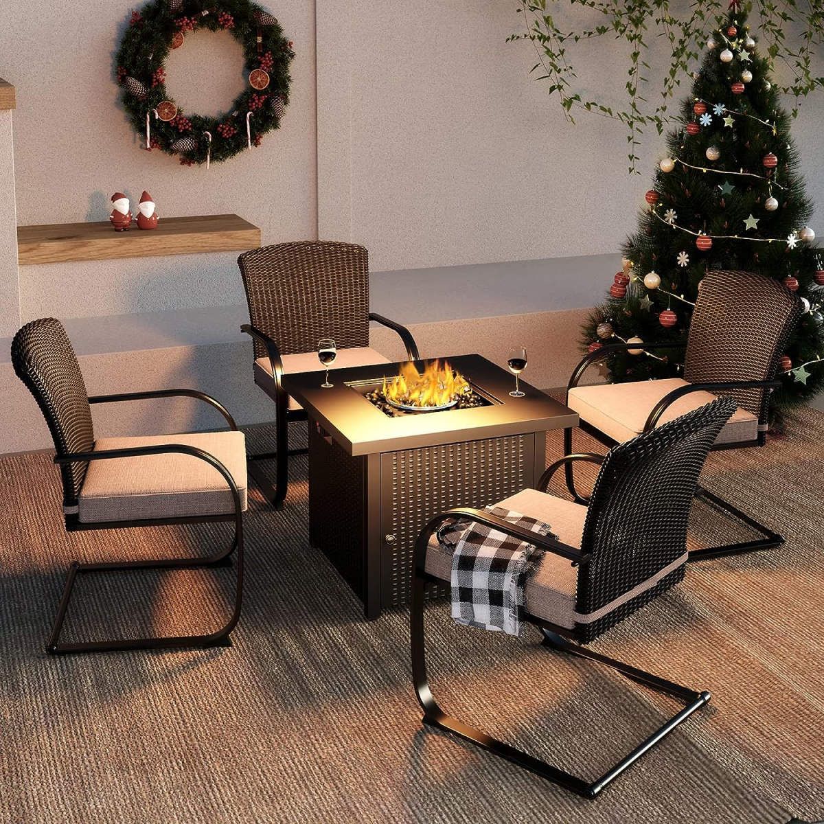 GRAND PATIO 5-Piece Outdoor Dining Table Set with Fire Pit, 4 Outdoor ...