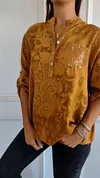 V-neck Half-button Printed Top (buy 2 free shipping )
