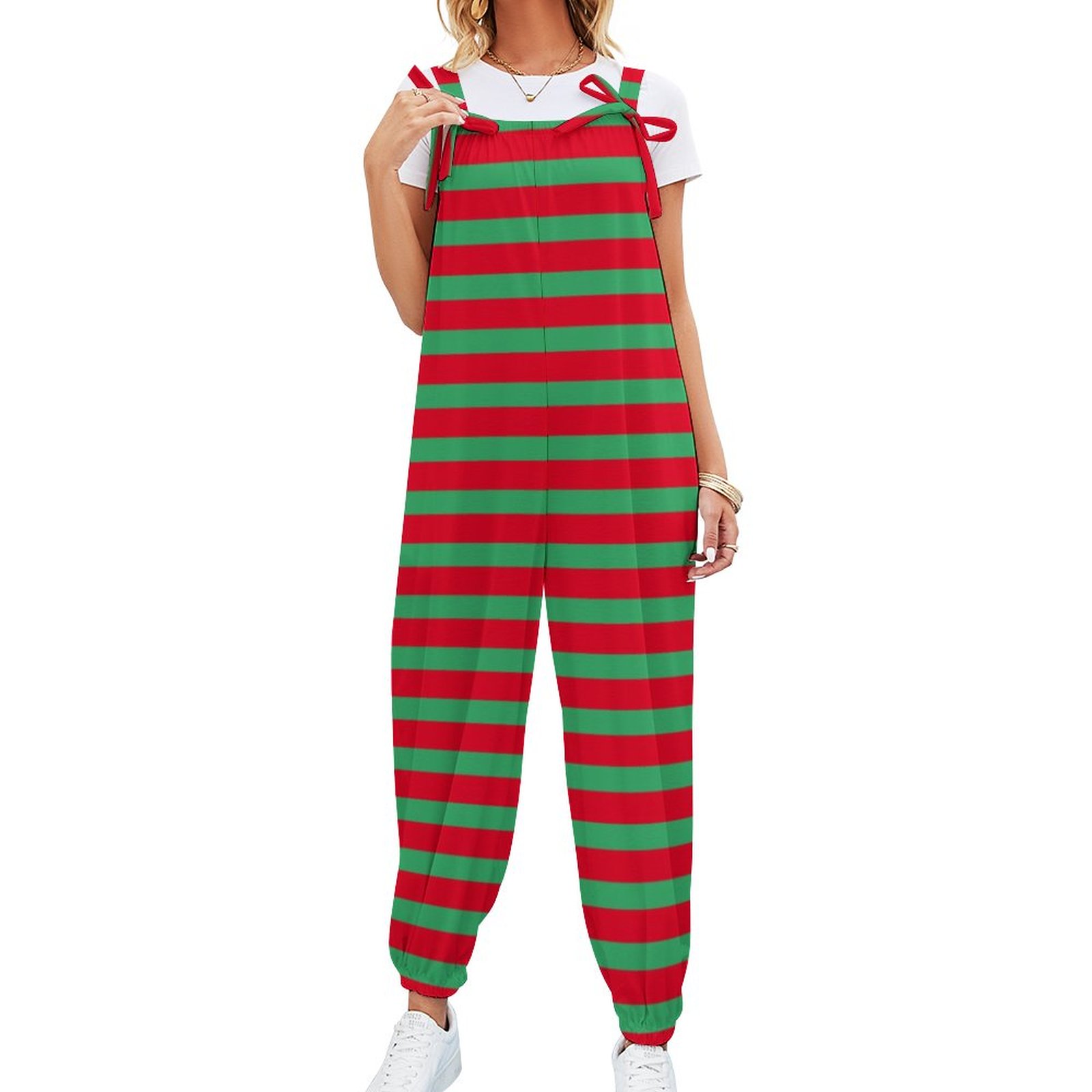 SFNEEWHO Cute Elf Costume Green Striped Boho Vintage Loose Overall ...