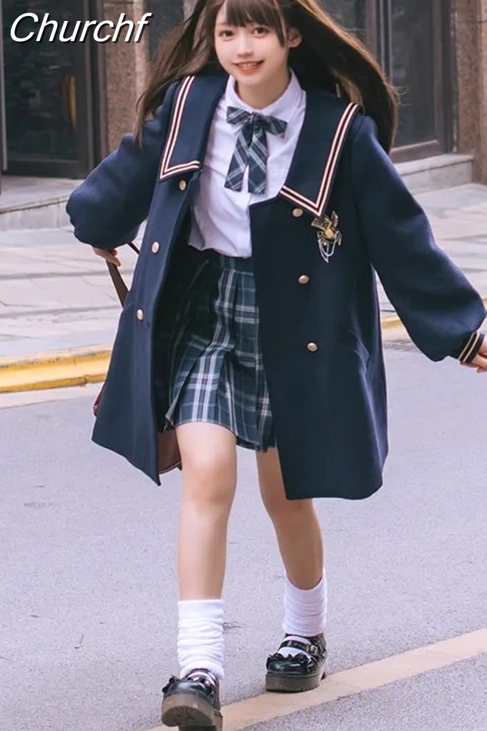 Churchf Blue Lolita Woolen Thick Autumn Jackets Female Japanese Jk ...