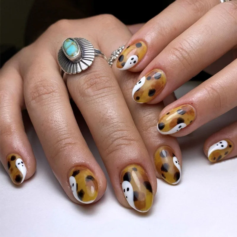 Churchf Halloween False Nails Black Pink Ghost Long Ballet Fake Nails ...