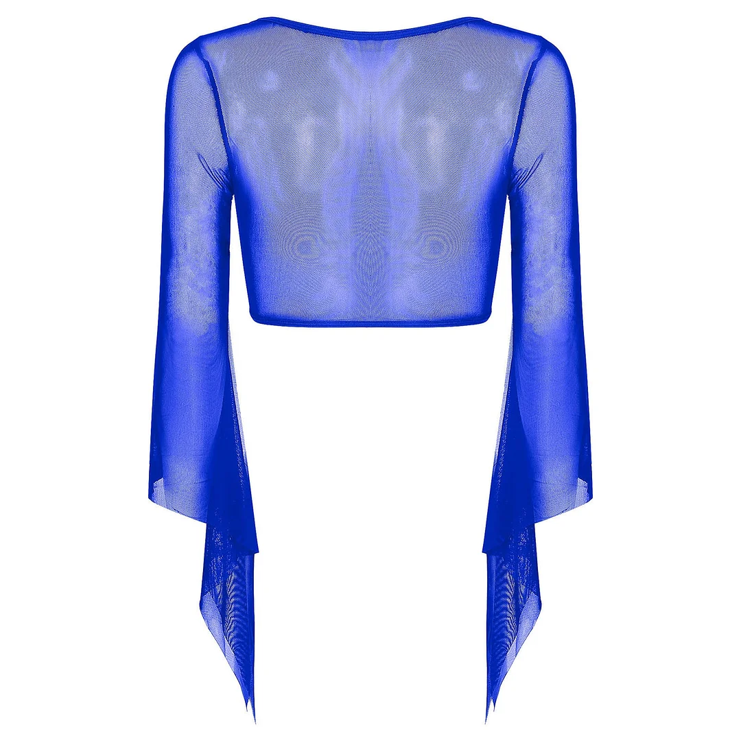 Uaang Womens Belly Dancewear Open Bust Sheer Mesh Crop Top See Through ...