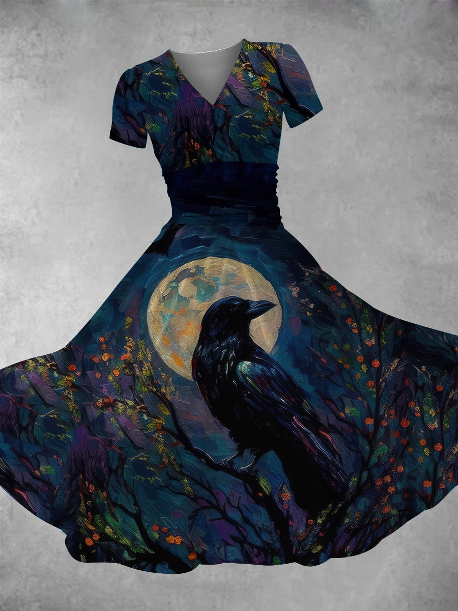 Women's Halloween Crows Print Maxi Dress