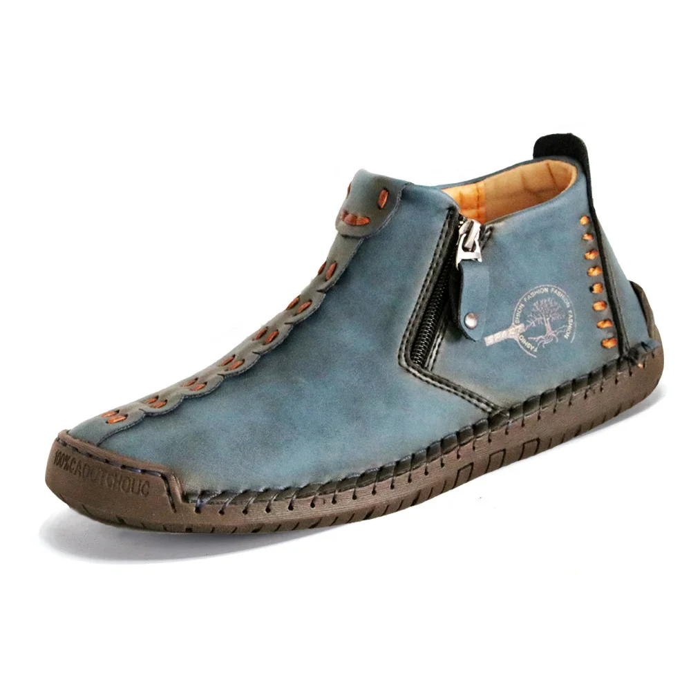 Men's new large size zipper outdoor leisure hand-sewn tooling boots