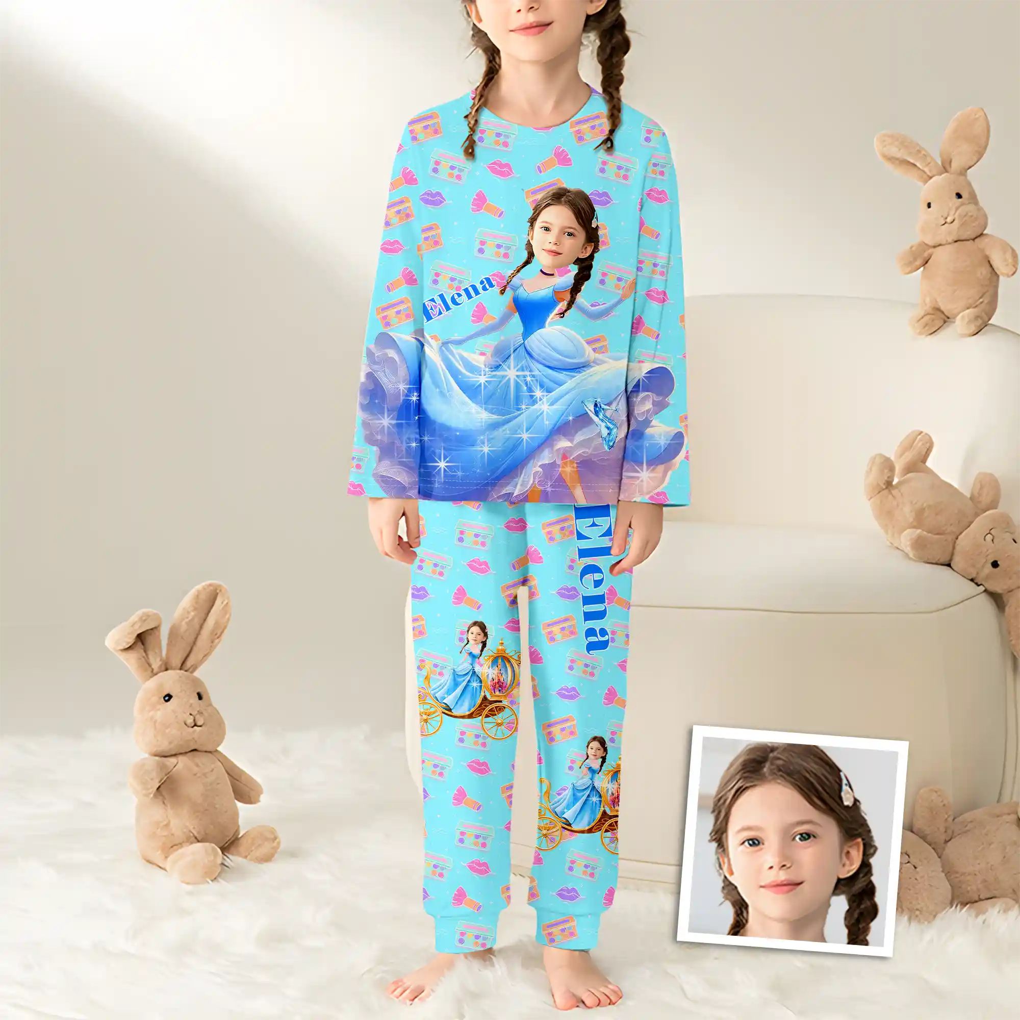 Custom Crew Neck Kid's Pajama Light Blue Magic Princess Children's Day ...