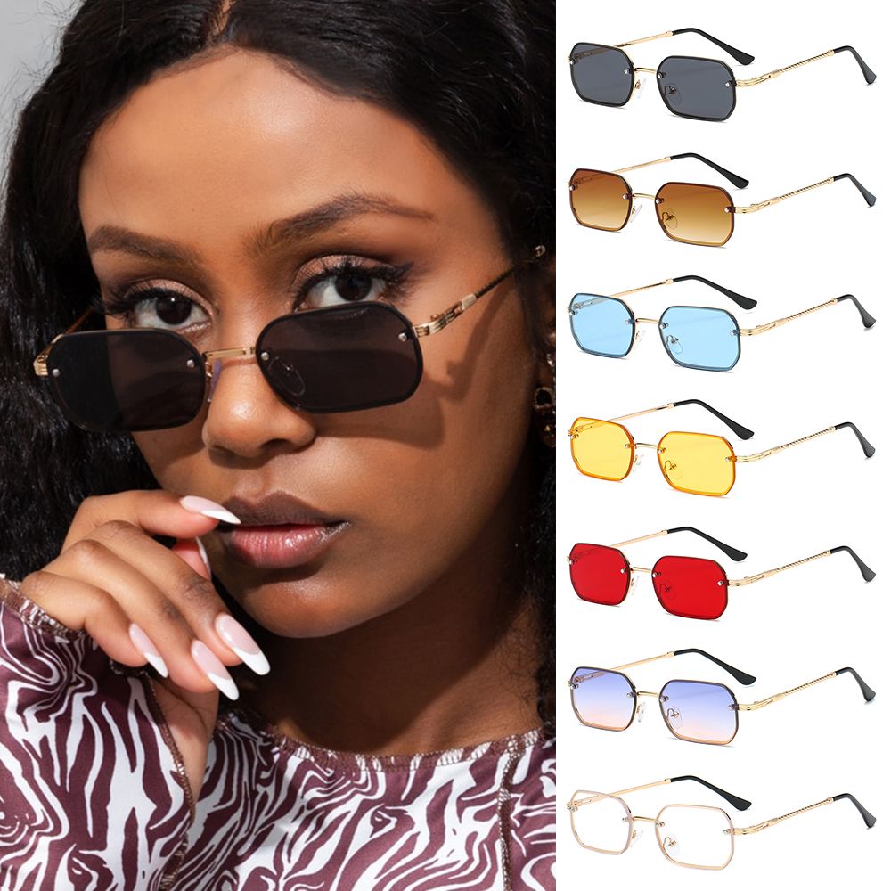 Rimless Small Rectangle Sunglasses for Women Vintage Square Sun Glasses ...
