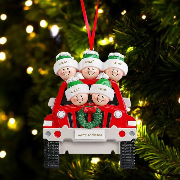 Customized Family Car Christmas Tree Ornament With 5 Names Hanging Ornament