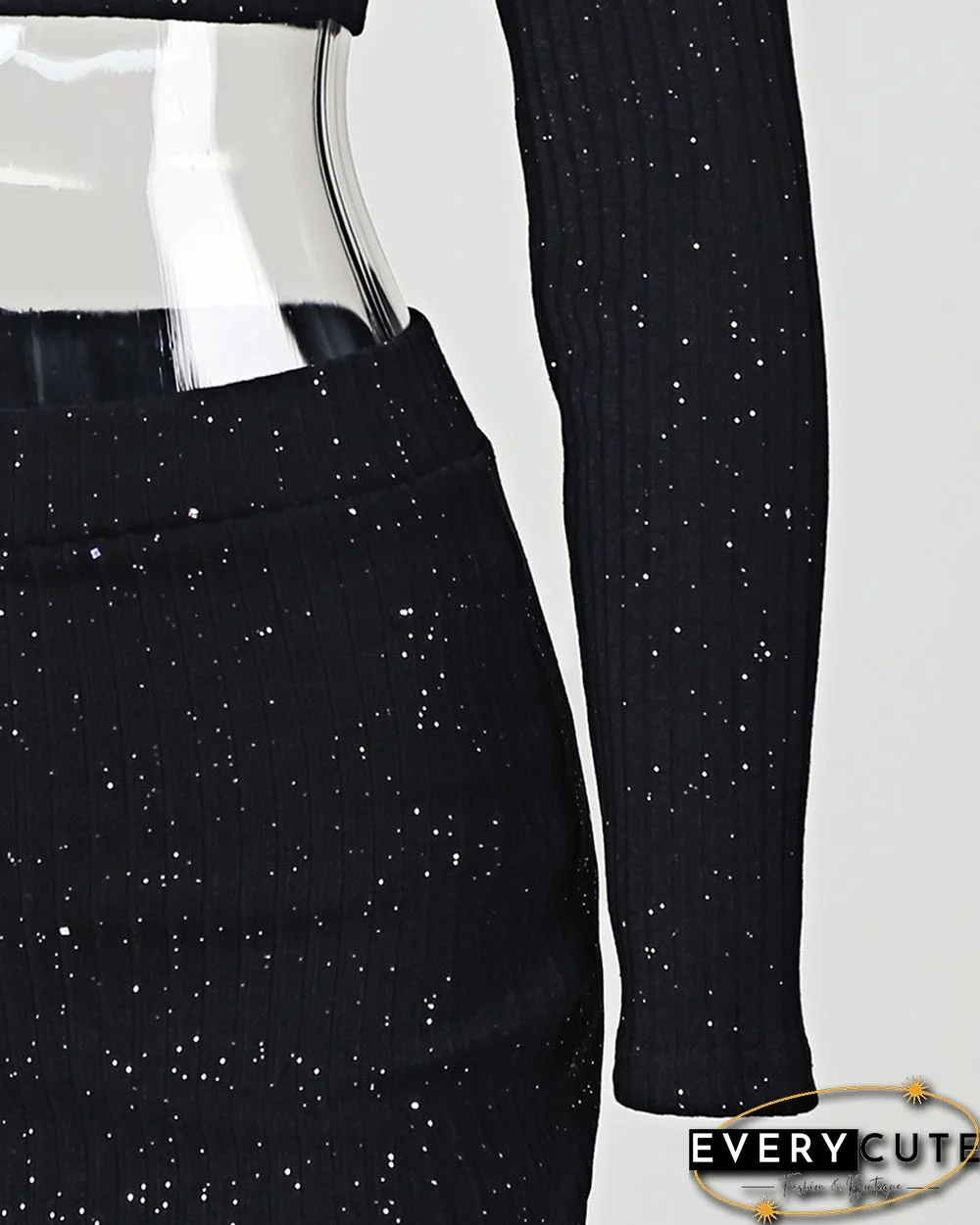 Glitter Off Shoulder Crop Top And Skirt Sets