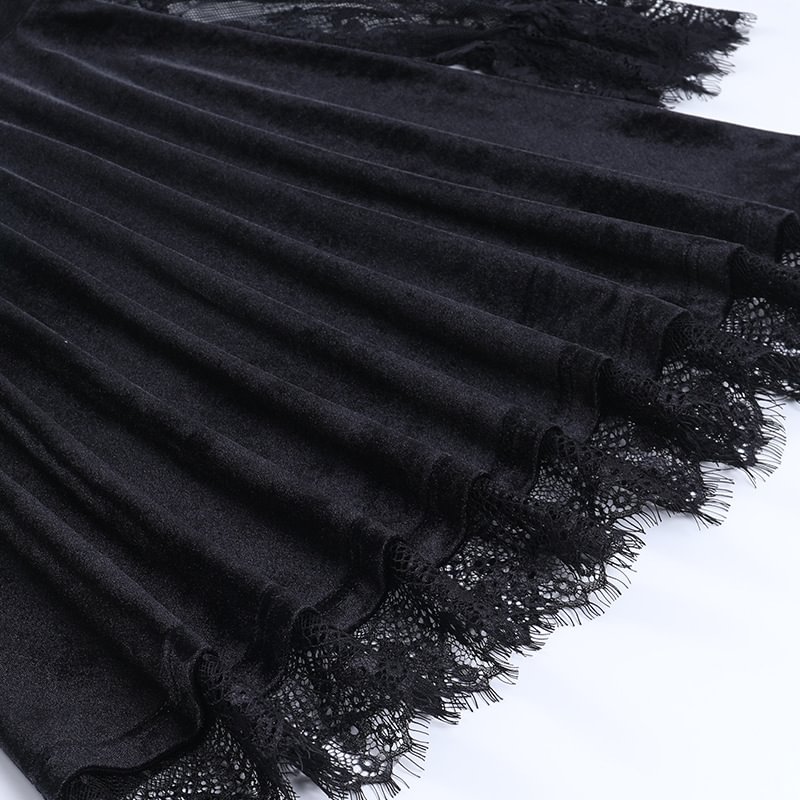 SEXY LACE LONG SLEEVE STITCHING VELVET DRESS