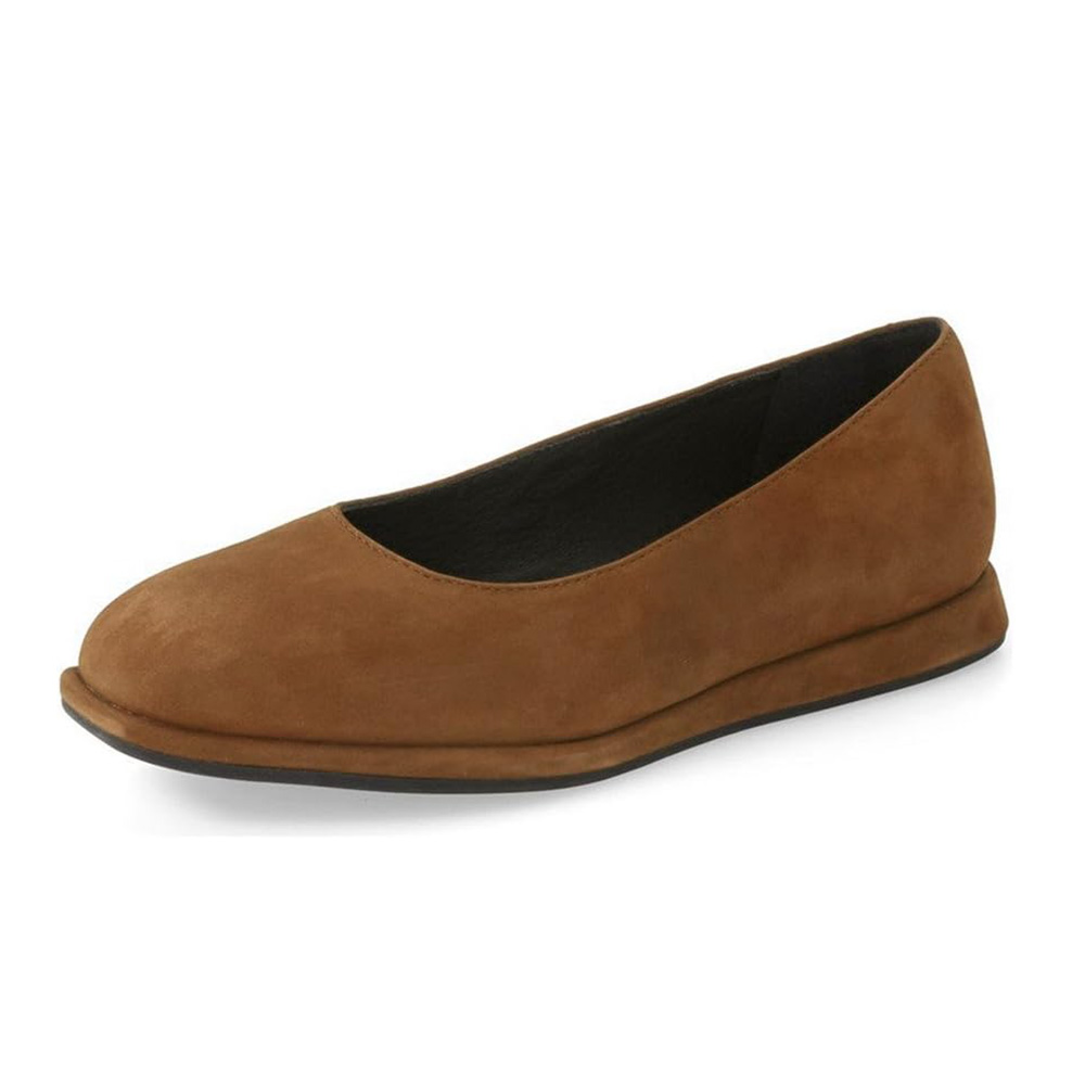 Vegan Suede Slip-On Square Toe Flat Shoes for Women in Brown