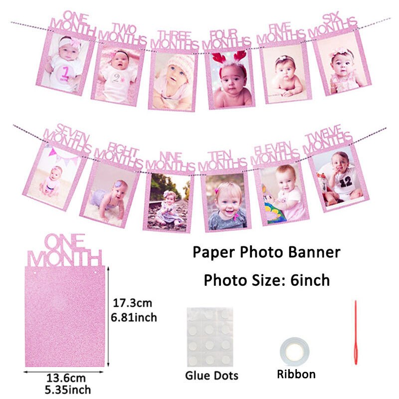 12 Months Photo Frame Banner First Birthday Girl Party Decorations 1st ...