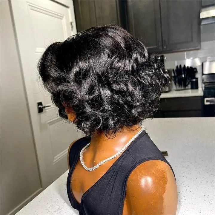 Sea Wave Natrual Black Lace Frontal Bob Wig 150% Density