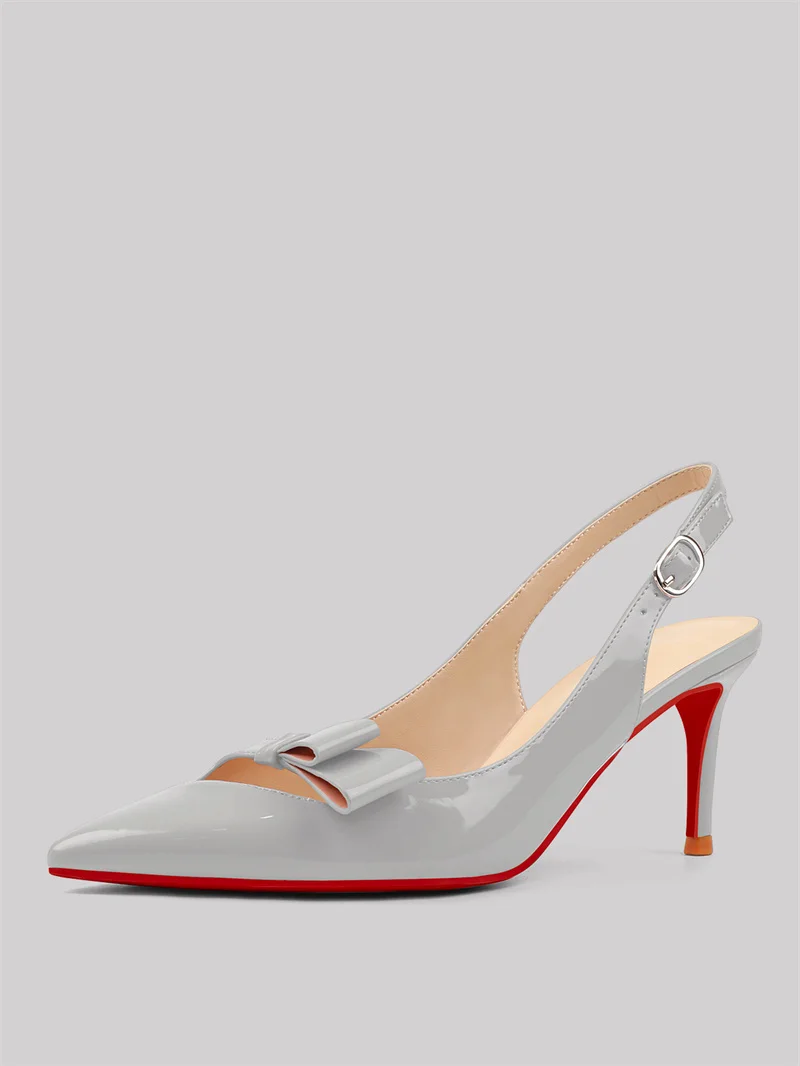 65mm Women's pointed Toe Kitten Heel Slingback Pumps Red Bottom Patent ...