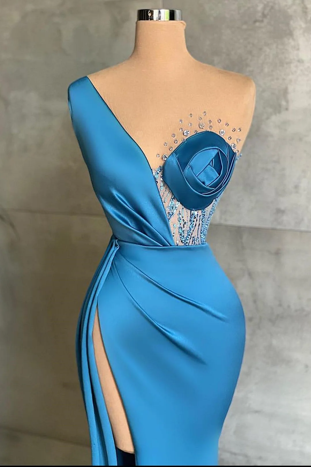 Miabel Glorious One Shoulder Ocean Blue Prom Dress Mermaid Long With ...