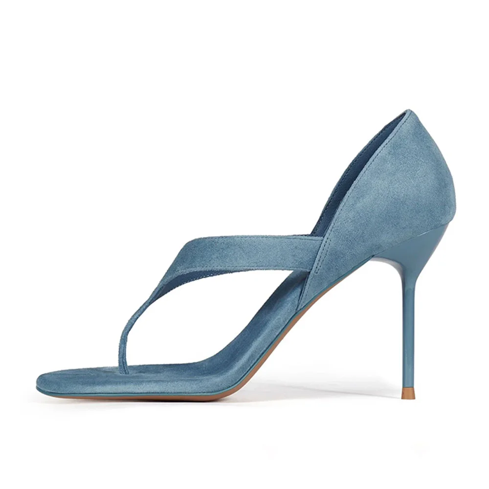 Blue Open Round Toe Flip Flops Pumps Shoes with Stiletto Heel