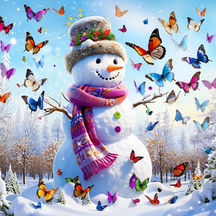 Butterfly Snowman 30*30CM (Canvas) Full Round Drill Diamond Painting