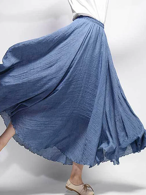 Relaxed Sophistication: A-Line Solid Color Skirts with Elastic Waist