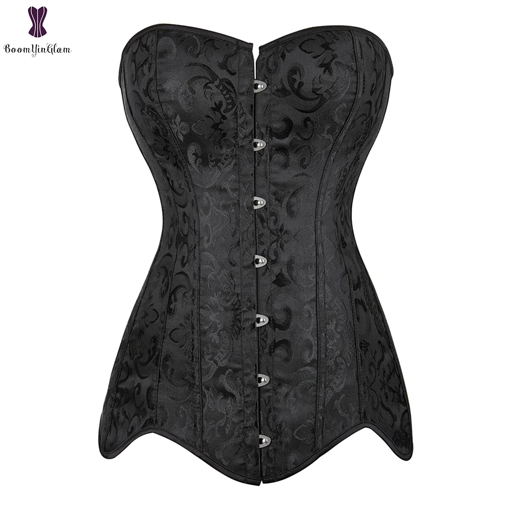 Uaang Torso Overbust Corset Black White Korset Jacquard Floral Waist