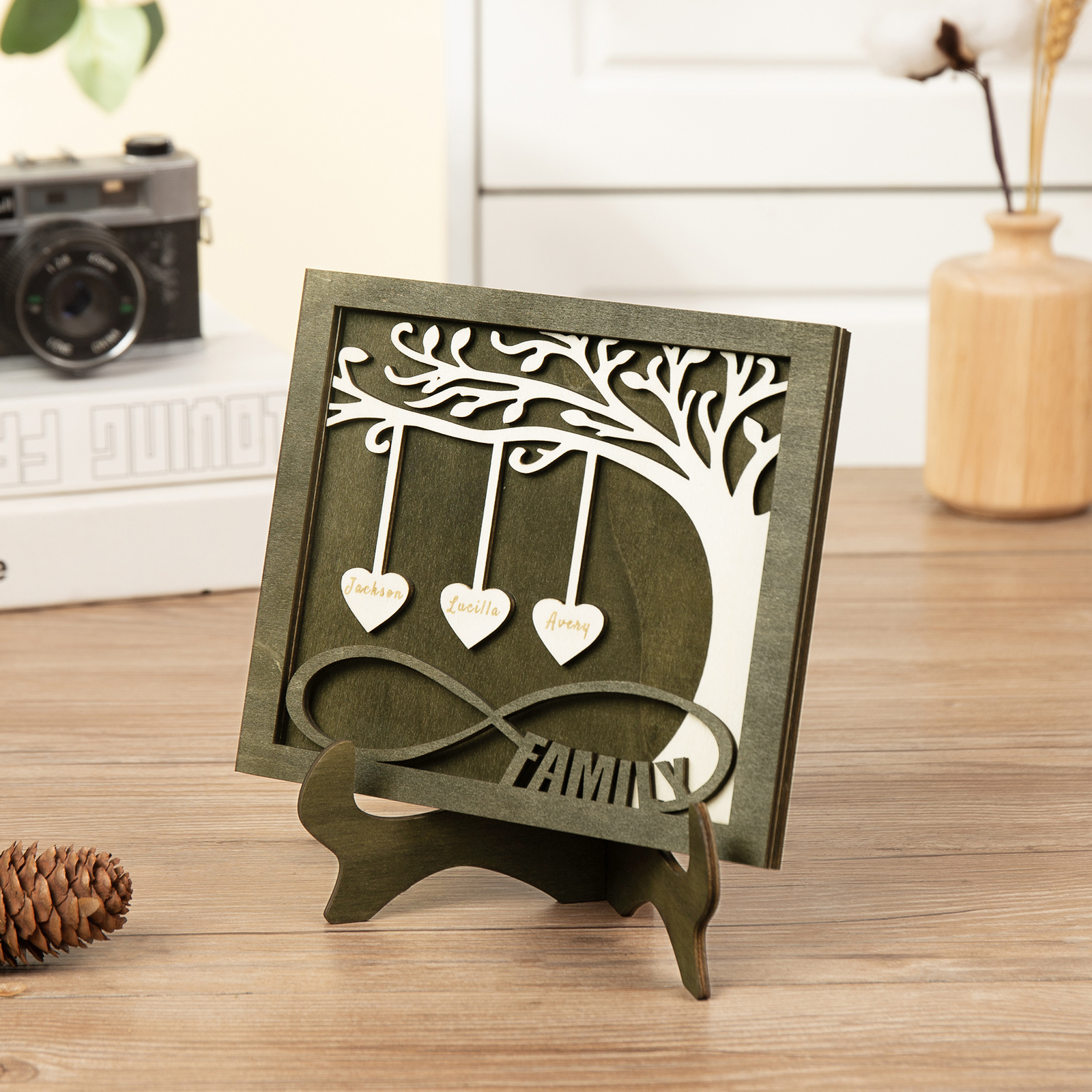 Family Tree Wood Frame Personalized Family Tree Sign Custom 3 Names ...