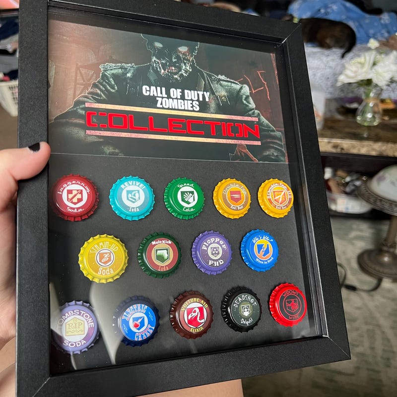 Zombies Perk a Cola Caps in a shadowbox