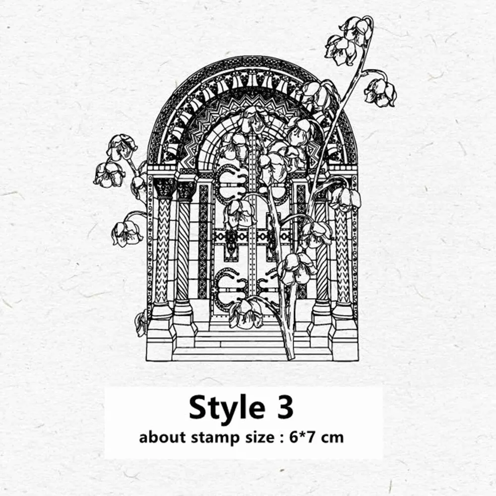 Flowers Window Wood Rubber Stamp