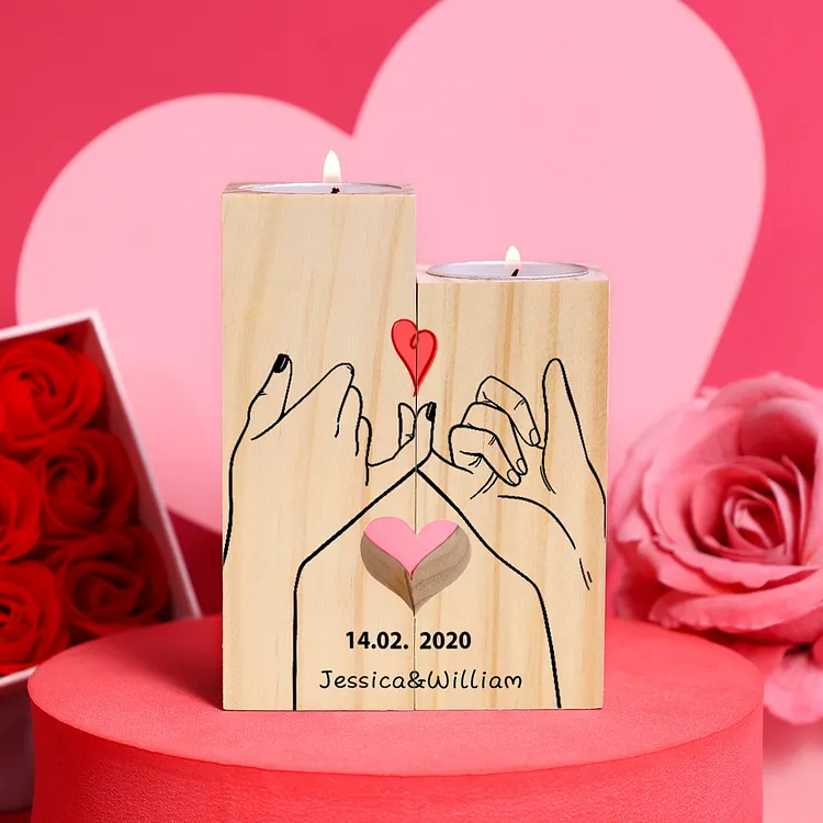 Personalized Pinky Promise Couple Candle Holder Engrave Name Wooden ...