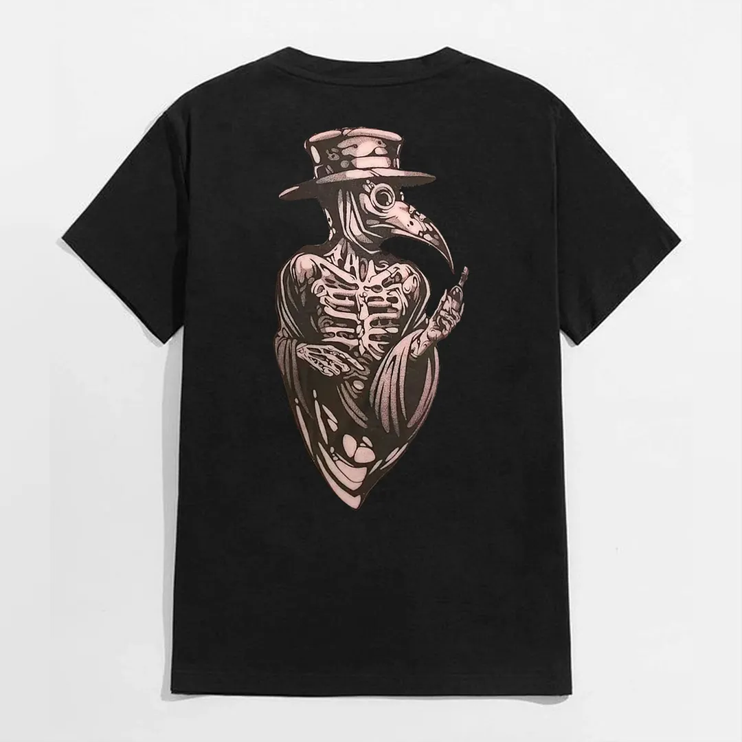 Devil Crow at Midnight Vintage Black Print T-shirt