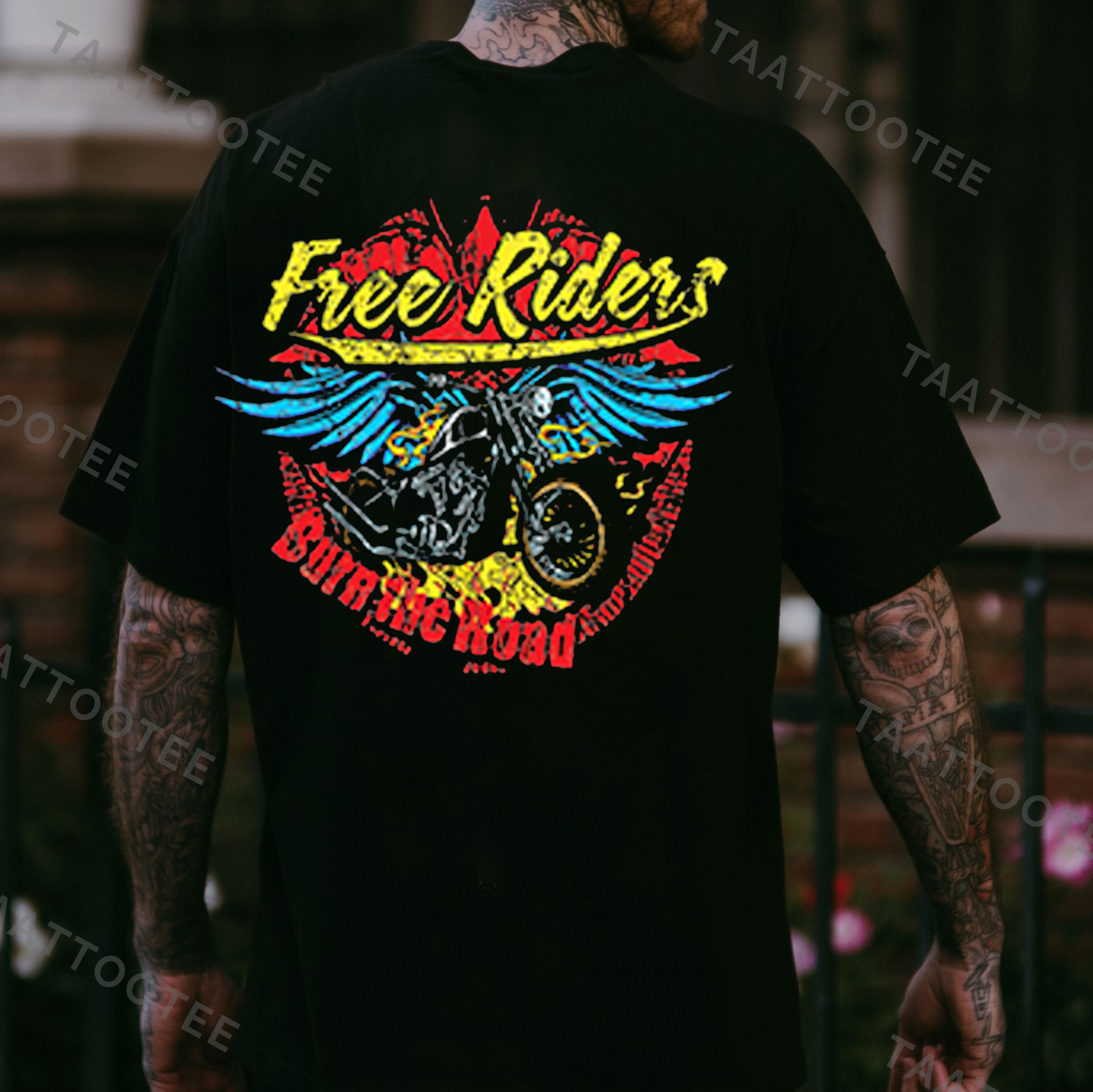 FREE RIDERS Motorcycle Print Men's T-shirt