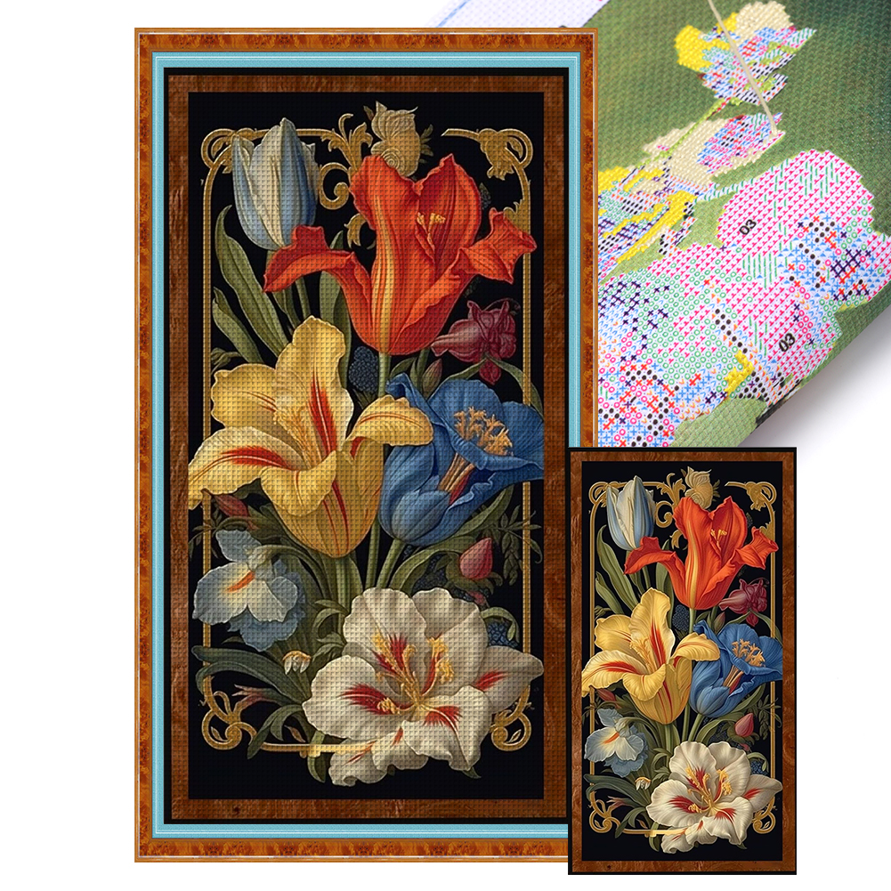 11CT Full Stamped Cross Stitch Kit - Retro Flowers (40*75CM) Decoration ...